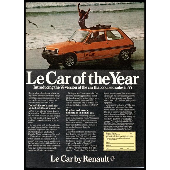Renault | Art | 978 Renault Le Car Hatchback Vintage Print Ad Beach ...